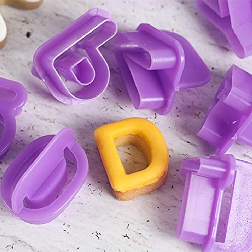 40pcs Alphabet Cookie Cutters Set Purple Plastic Letter Icing Cake Decorating Fondant Number Cutters Mould Tools for Sugarcraft Biscuit Pastry Plunger Baking