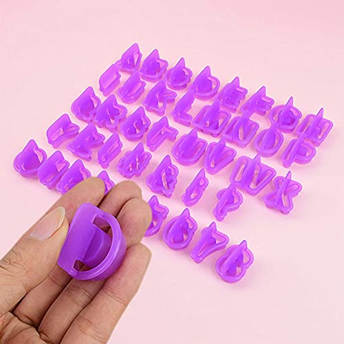 40pcs Alphabet Cookie Cutters Set Purple Plastic Letter Icing Cake Decorating Fondant Number Cutters Mould Tools for Sugarcraft Biscuit Pastry Plunger Baking