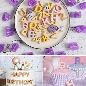 40pcs Alphabet Cookie Cutters Set Purple Plastic Letter Icing Cake Decorating Fondant Number Cutters Mould Tools for Sugarcraft Biscuit Pastry Plunger Baking