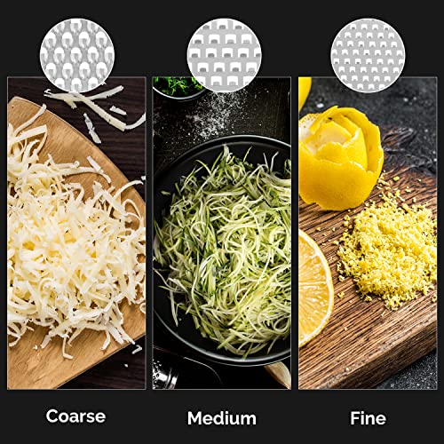 Joined Cheese Grater with Container - Box Grater Cheese Shredder Lemon Zester - Cheese Grater with Handle - Graters for Kitchen Stainless Steel Food Grater - Garlic Mincer Tool and Vegetable Peeler