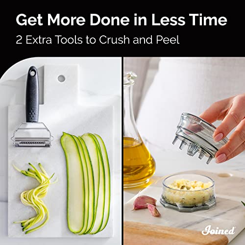 Joined Cheese Grater with Container - Box Grater Cheese Shredder Lemon Zester - Cheese Grater with Handle - Graters for Kitchen Stainless Steel Food Grater - Garlic Mincer Tool and Vegetable Peeler