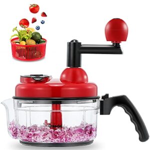 geedel hand food chopper, vegetable quick chopper manual food processor, easy to clean food dicer mincer mixer blender, rotary onion chopper for garlic, salad, salsa, nuts, meat, fruit, ice, etc