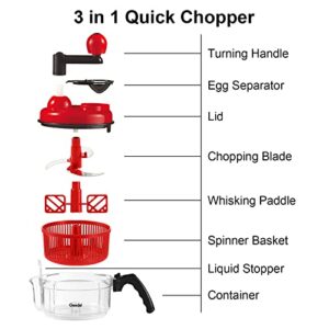 Geedel Hand Food Chopper, Vegetable Quick Chopper Manual Food Processor, Easy To Clean Food Dicer Mincer Mixer Blender, Rotary Onion Chopper for Garlic, Salad, Salsa, Nuts, Meat, Fruit, Ice, etc