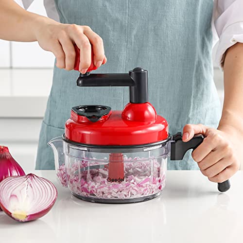 Geedel Hand Food Chopper, Vegetable Quick Chopper Manual Food Processor, Easy To Clean Food Dicer Mincer Mixer Blender, Rotary Onion Chopper for Garlic, Salad, Salsa, Nuts, Meat, Fruit, Ice, etc