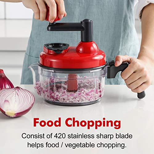 Geedel Hand Food Chopper, Vegetable Quick Chopper Manual Food Processor, Easy To Clean Food Dicer Mincer Mixer Blender, Rotary Onion Chopper for Garlic, Salad, Salsa, Nuts, Meat, Fruit, Ice, etc