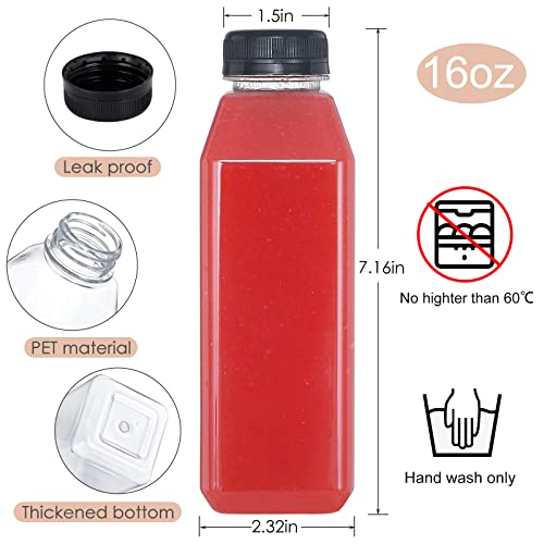 Fhxtcygj Juice Container with Lids, 16oz Plastic Bottles with Caps, 30pcs Empty Plastic Juice Bottles Reusable Clear Bulk Beverage Containers with Tamper Evident Cap for Milk, Smoothie, Drinks