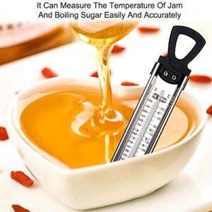 Candy Thermometer Deep Fry/Jam/Sugar/Syrup/Jelly Thermometer with Hanging Hook & Pot Clip Stainless Steel Cooking Thermometer Food Thermometer Quick Reference Temperature Guide,Black