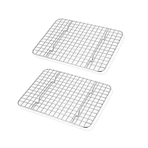 TeamFar Mini Cooling Rack Set of 2, Stainless Steel 8.75’’ x 6.25’’ Toaster Oven Grid Rack for Baking Roasting Broiling Grilling, Bakeable Rack for Cookies, Non-Toxic & Durable, Dishwasher Safe