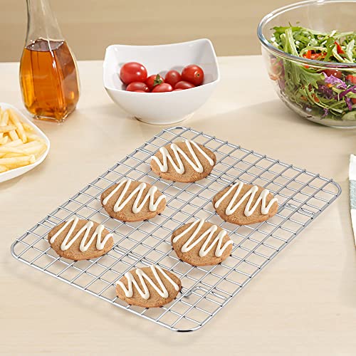 TeamFar Mini Cooling Rack Set of 2, Stainless Steel 8.75’’ x 6.25’’ Toaster Oven Grid Rack for Baking Roasting Broiling Grilling, Bakeable Rack for Cookies, Non-Toxic & Durable, Dishwasher Safe