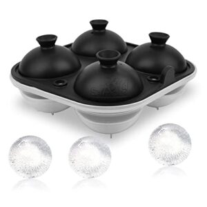 samuelworld large ice ball maker with lid, 4 x 2.5 inch ice balls - bpa free, easy to fill round silicone ice tray, perfect spheres craft ice maker for whiskey, cocktails, gifting - black