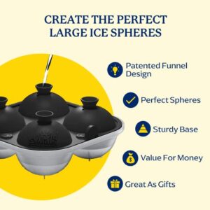 Samuelworld Large Ice Ball Maker with Lid, 4 x 2.5 Inch Ice Balls - BPA Free, Easy To Fill Round Silicone Ice Tray, Perfect Spheres Craft Ice Maker for Whiskey, Cocktails, Gifting - Black