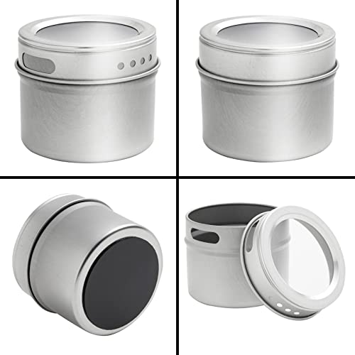 Talented Kitchen 24 Magnetic Spice Jars for Refrigerator, Seasoning Containers with Sift-and-Pour Lids, 269 Preprinted Seasoning Labels, 2 Styles, for 3oz Herb Tins