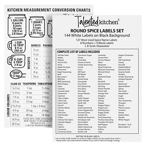 Talented Kitchen 24 Magnetic Spice Jars for Refrigerator, Seasoning Containers with Sift-and-Pour Lids, 269 Preprinted Seasoning Labels, 2 Styles, for 3oz Herb Tins