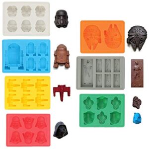 sunerly silicone ice tray molds in star wars character shapes, ideal for chocolate, ice cubes trays, jelly, sweets, desserts, baking soap and candle making (set of 7)