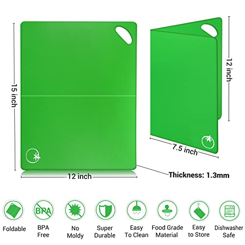 Kitchen Cutting Board Set Plastic - Extra Thick Foldable Flexible Cutting Mat for Cooking, Non-Slip Chopping Board for Camping with Colored Food Icons & Easy-Grip Handles, Dishwasher Safe, Set of 6