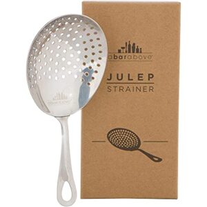 a bar above julep strainer – oval-shaped cocktail strainer for drinks for standard cocktail mixing glass or cocktail shaker – stainless steel strainer for commercial or home bar– essential bar tools