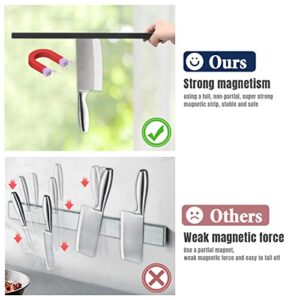 Dmore magnetic knife holder for wall—with 3 hooks, No Drilling 16 Inch black knife magnetic strip, Powerful knife magnet rack, include Adhesive Tape and screws for Knives, Utensils, and Tools