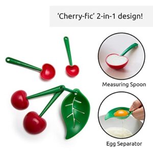 OTOTO Mon Cherry Measuring Spoons & Egg Separator- Valentines Gift for Her, Valentines Gifts- Measuring Spoon Set For Baking- BPA-free & Dishwasher Safe Teaspoon Set, Dry & Liquid Ingredients (4 pc)