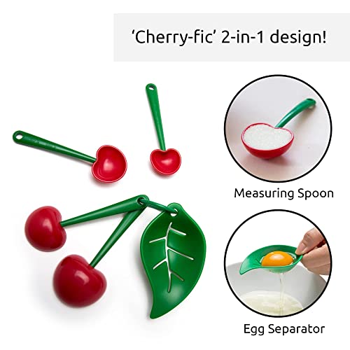 OTOTO Mon Cherry Measuring Spoons & Egg Separator- Valentines Gift for Her, Valentines Gifts- Measuring Spoon Set For Baking- BPA-free & Dishwasher Safe Teaspoon Set, Dry & Liquid Ingredients (4 pc)