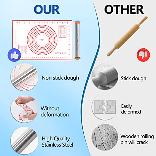 Rolling Pin with Thickness Rings Adjustable Rolling Pin Stainless Steel Rolling Pin with Silicone Cake Pad for Baking Soft Candy, Pizza, Pastry, Pasta, Biscuit Baker Gift