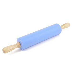 NASNAIOLL Silicone Rolling Pin Non Stick Surface Wooden Handle 1.97X15.15 (Blue)