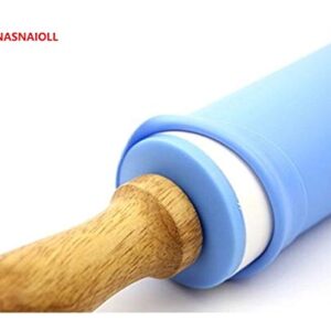 NASNAIOLL Silicone Rolling Pin Non Stick Surface Wooden Handle 1.97X15.15 (Blue)