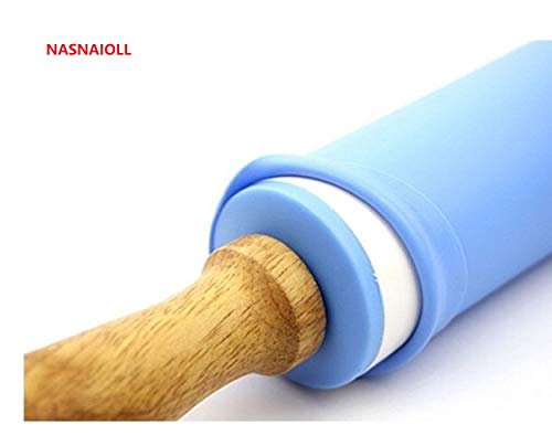 NASNAIOLL Silicone Rolling Pin Non Stick Surface Wooden Handle 1.97X15.15 (Blue)