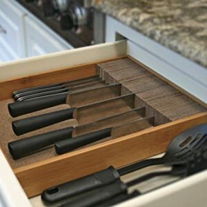 Deluxe KNIFEdock - In-drawer Kitchen Knife Storage (15 in x 13 in x 2.5 in)- Easily Identify Your Knives At A Glance. Frees Up Your Counter Space. Cork Composite Material Never Dulls Your Blades.