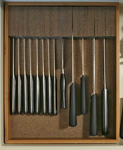 Deluxe KNIFEdock - In-drawer Kitchen Knife Storage (15 in x 13 in x 2.5 in)- Easily Identify Your Knives At A Glance. Frees Up Your Counter Space. Cork Composite Material Never Dulls Your Blades.