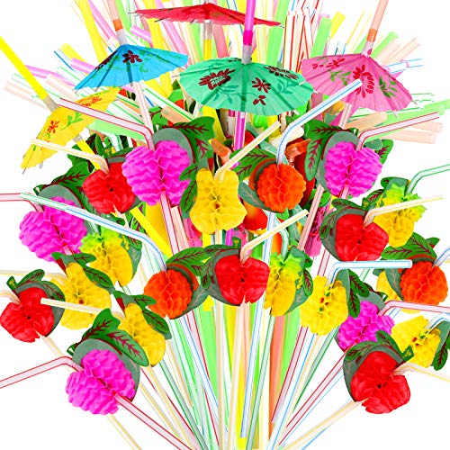 YGDZ 100pcs Umbrella Straws Fruit Straws, Disposable Luau Party Drink Umbrella Straws, Tropical Hawaiian Straws Beach Summer Pool Party Decorations