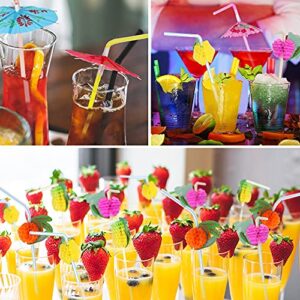 YGDZ 100pcs Umbrella Straws Fruit Straws, Disposable Luau Party Drink Umbrella Straws, Tropical Hawaiian Straws Beach Summer Pool Party Decorations