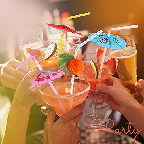 YGDZ 100pcs Umbrella Straws Fruit Straws, Disposable Luau Party Drink Umbrella Straws, Tropical Hawaiian Straws Beach Summer Pool Party Decorations