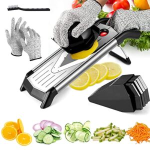 joyhill v-blade mandoline slicer - premium stainless steel vegetable chopper with 5 blades, safety gloves, and easy-to-clean design