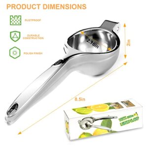 Premium Lemon Squeezer, TEZZ Large Heavy Duty Handhelp Juicer for Lemon/Citrus, Stainless Steel Hand Press Juicer, Lime Squeezer Bar Tool, Manual Citrus Press