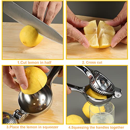 Premium Lemon Squeezer, TEZZ Large Heavy Duty Handhelp Juicer for Lemon/Citrus, Stainless Steel Hand Press Juicer, Lime Squeezer Bar Tool, Manual Citrus Press