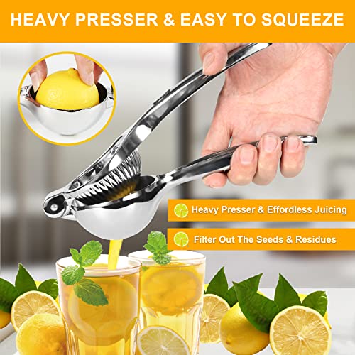 Premium Lemon Squeezer, TEZZ Large Heavy Duty Handhelp Juicer for Lemon/Citrus, Stainless Steel Hand Press Juicer, Lime Squeezer Bar Tool, Manual Citrus Press