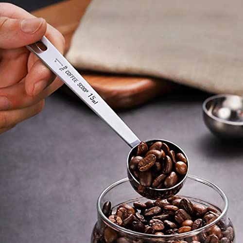 VITKSTAR 2 PACK Stainless Steel Coffee Scoop Measuring Tablespoon and Scooper with Long Handles(15ml&30ml)