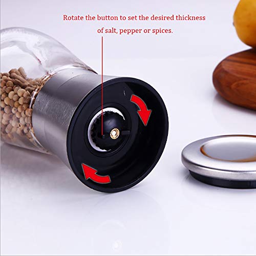 Stainless Steel Salt & Pepper Grinder with Lid, Ceramic Blades Glass Body Spice & Salt Shaker,Adjustable Coarseness Pepper & Salt Mill