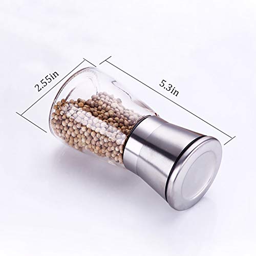 Stainless Steel Salt & Pepper Grinder with Lid, Ceramic Blades Glass Body Spice & Salt Shaker,Adjustable Coarseness Pepper & Salt Mill