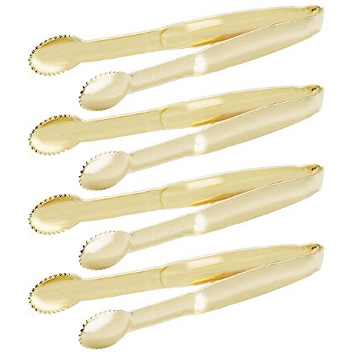 HINMAY Mini Appetizer Tongs 5-3/4 Inch Small Serving Tongs, Set of 4 (Gold)