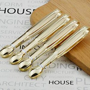 HINMAY Mini Appetizer Tongs 5-3/4 Inch Small Serving Tongs, Set of 4 (Gold)