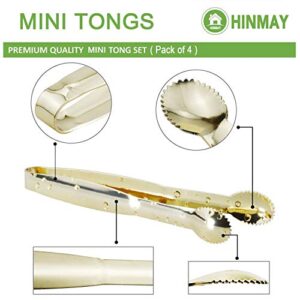 HINMAY Mini Appetizer Tongs 5-3/4 Inch Small Serving Tongs, Set of 4 (Gold)