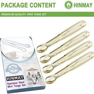 HINMAY Mini Appetizer Tongs 5-3/4 Inch Small Serving Tongs, Set of 4 (Gold)