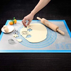 Nonstick Silicone Pastry Mat Extra Large with Measurements 28''By 20'' for Silicone Baking Mat, Counter Mat, Dough Rolling Mat,Fondant/Pie Crust Mat By Folksy Super Kitchen (20×28, Blue)