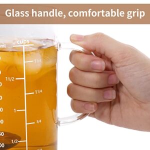 Newness Glass Measuring Cup with Handle, 500 ML (0.5 Liter, 2 Cup) Measuring Cup with Three Scales (OZ, Cup, ML/CC) and V-Shaped Spout, Measuring Beaker for Kitchen or Restaurant, Easy to Read