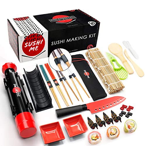 Sushi Making Kit - Sushi Kit For Home Includes Sushi Roller, Sushi Bazooka, Avocado Slicer, Sushi Knife, Sushi Bamboo Rolling Mat, Chop Sticks Pack Reusable, Best Sushi Maker Kit