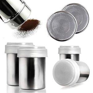 hansgo 2 set powder suger shakers, stainless steel powder shaker mesh shaker powder cans for salt coffee cocoa cinnamon powder seasoning cans with lid