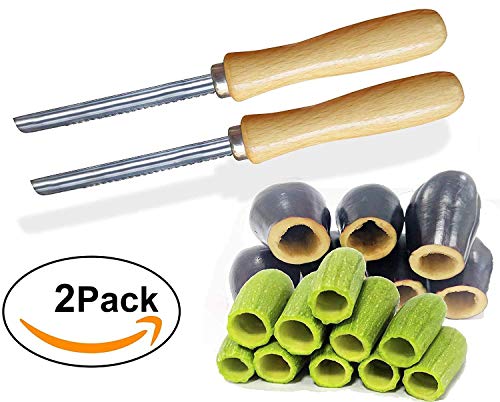 Zucchini Squash Vegetable Corer 2 pcs Corers Stainless Steel Core Remover Tool Kitchen Stuffed Vegetables Veggies Seed Remover Remove Seeds Eggplant Cucumber 8" Long Coring Tools Gadgets Drill