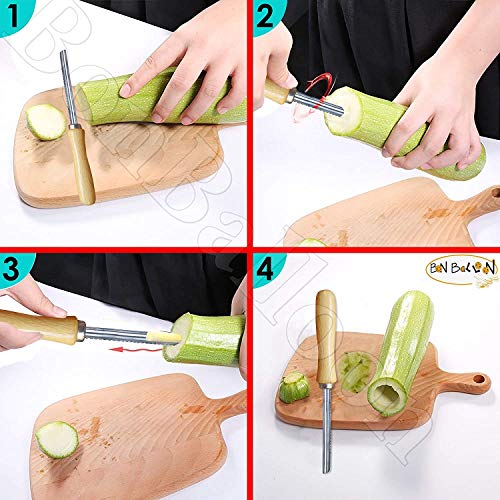 Zucchini Squash Vegetable Corer 2 pcs Corers Stainless Steel Core Remover Tool Kitchen Stuffed Vegetables Veggies Seed Remover Remove Seeds Eggplant Cucumber 8" Long Coring Tools Gadgets Drill