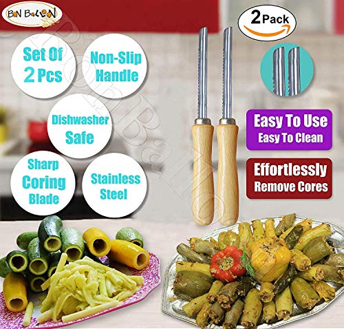 Zucchini Squash Vegetable Corer 2 pcs Corers Stainless Steel Core Remover Tool Kitchen Stuffed Vegetables Veggies Seed Remover Remove Seeds Eggplant Cucumber 8" Long Coring Tools Gadgets Drill